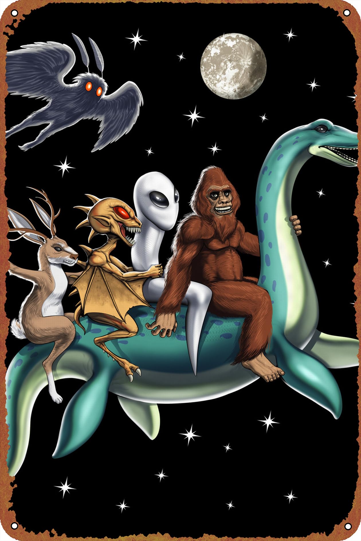 Amazon.com : Cryptids Riding The Loch Ness Monster Poster Sign Metal Tin Sign Wall Art Decor ...