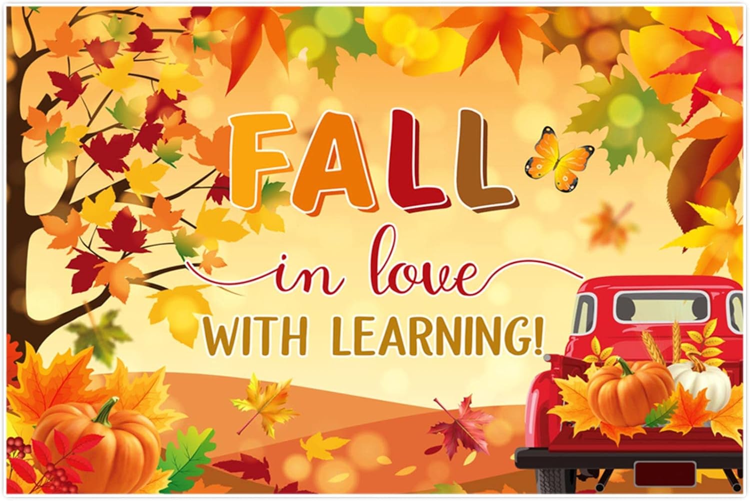 Funnytree 68" x 45" Fall in Love with Learning Backdrop Autumn Pumpkin ...