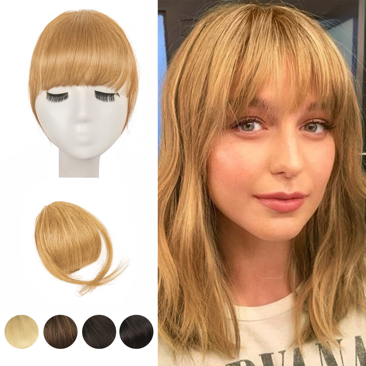 Amazon.com : BARSDAR Real Human Hair Clip in Bangs - Blonde Human Hair ...