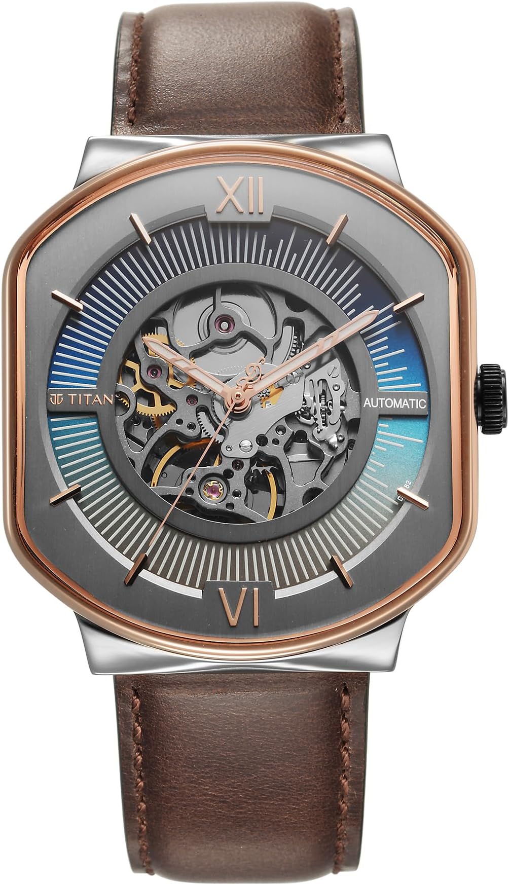 Titan Analog Men Techno Beats Automatic Anthracite Dial Brown Leather ...