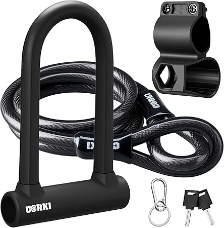 Amazon.com: Corki Bike Lock Heavy Duty Anti Theft with 5ft Cable ...