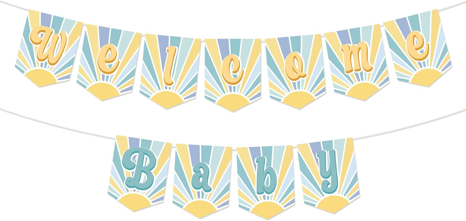 Amazon.com: Sunshine Welcome Baby Banner Baby Shower Decorations Blue ...