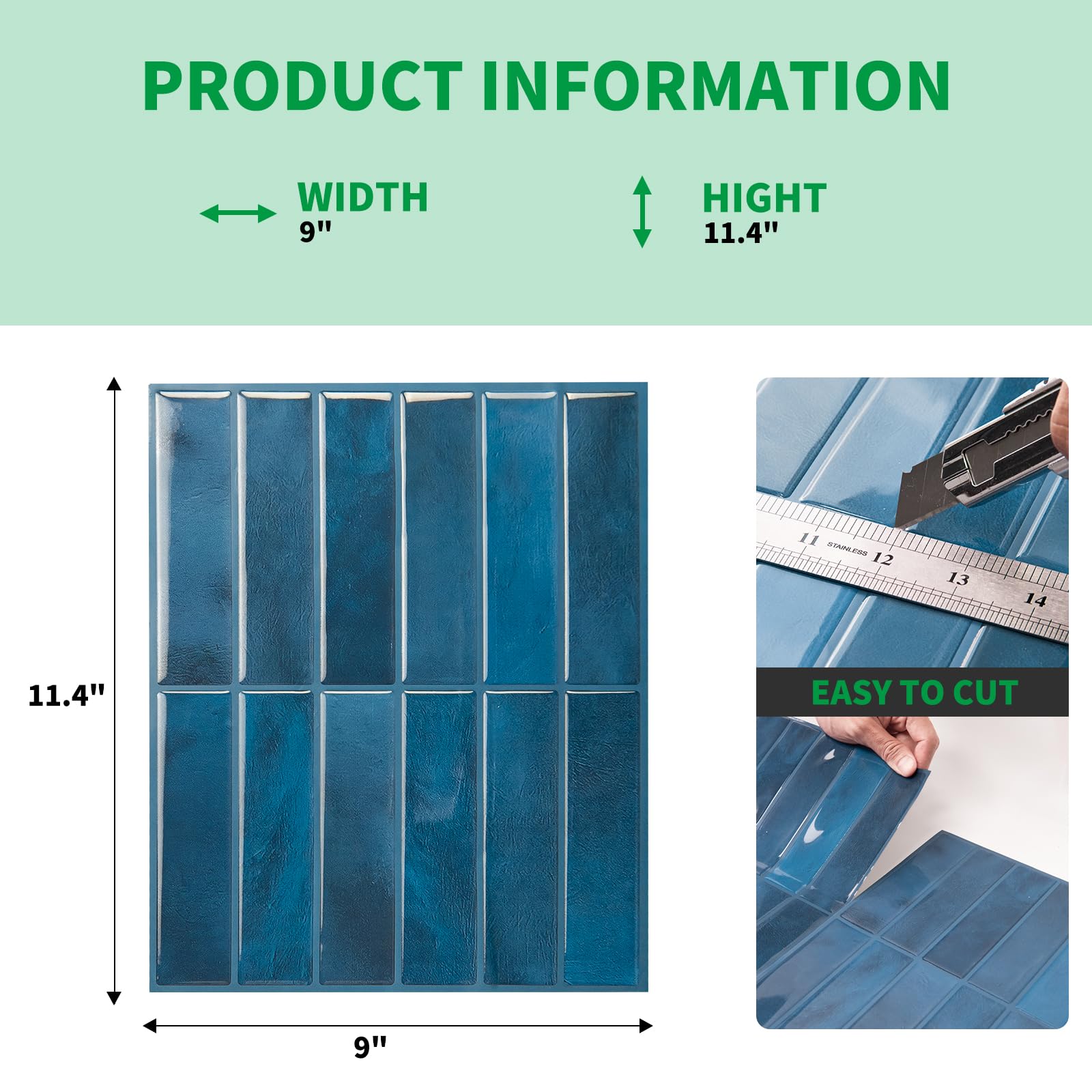 Snapklik.com : LONGKING 10-Sheet Blue Peel And Stick Backsplash Tiles ...
