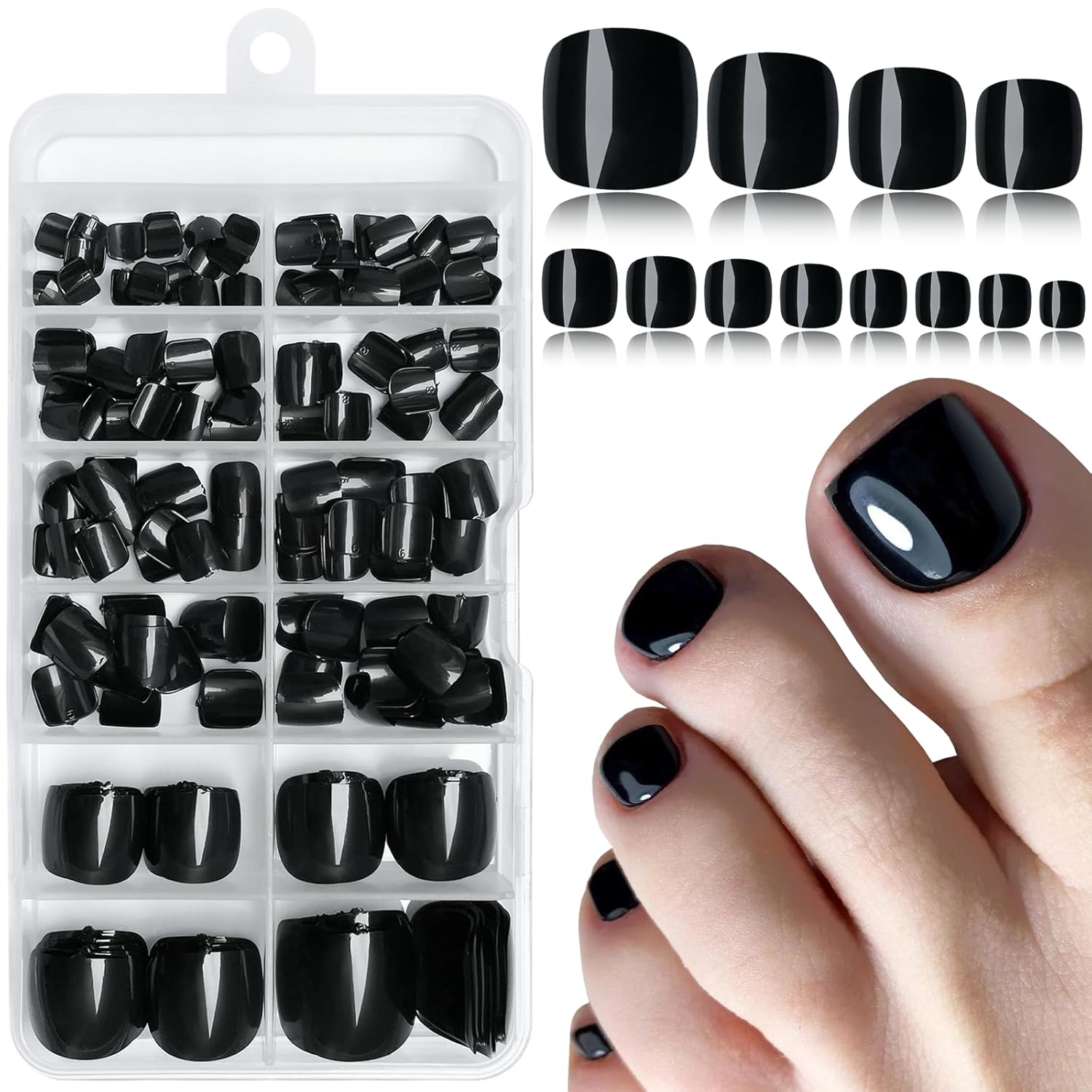 Amazon.com: Lifextol 240pc Press on Toenails for Women Black Toe Press ...