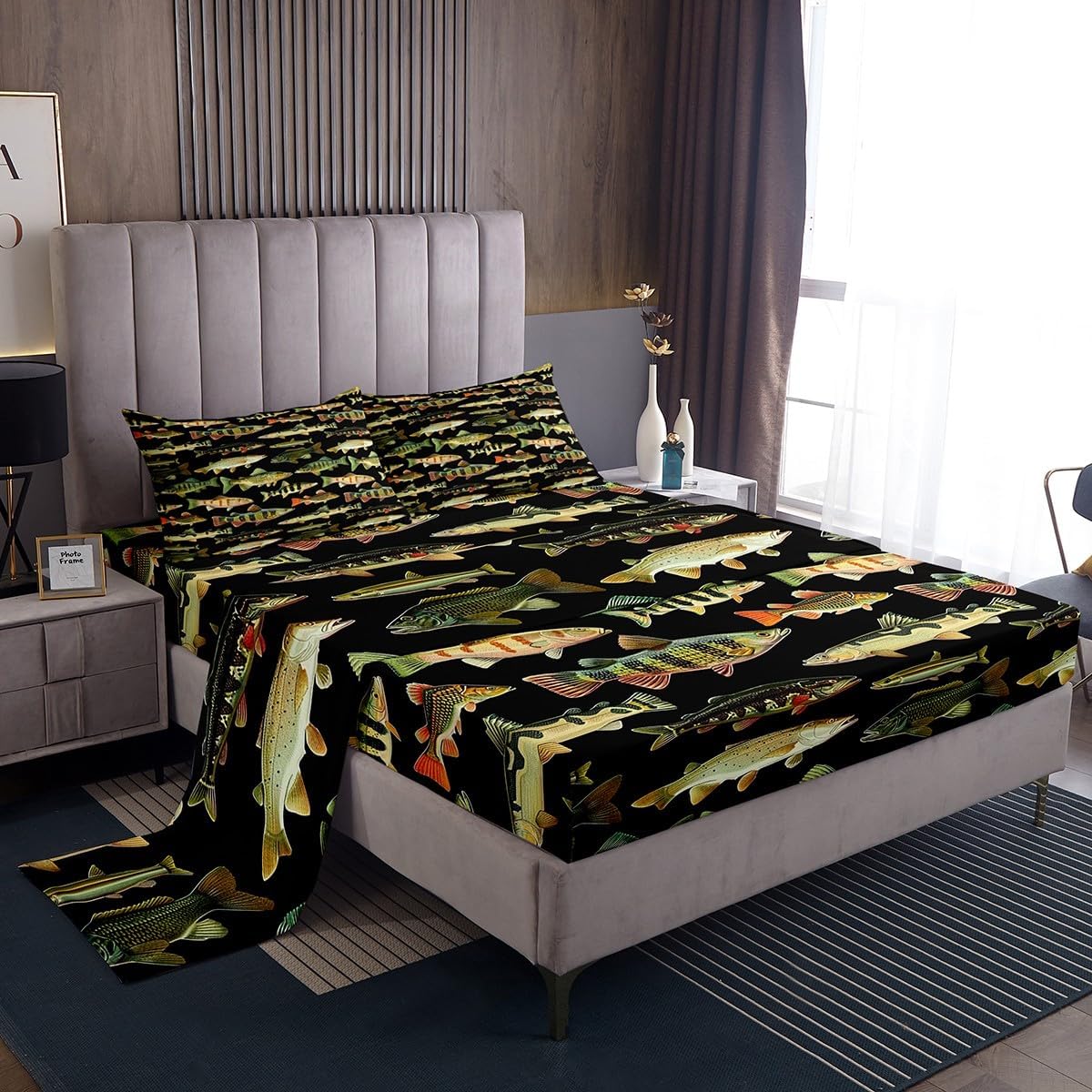 Amazon.com: Feelyou Kids Fishing Sheet Set Full Size Vintage Pike Fish ...