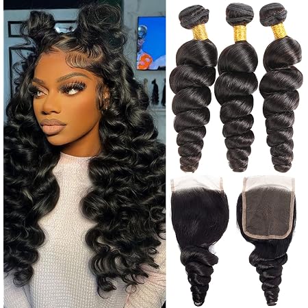 Amazon.com : Peruvian Loose Deep Wave Bundles with Closure, (18 20 22 ...