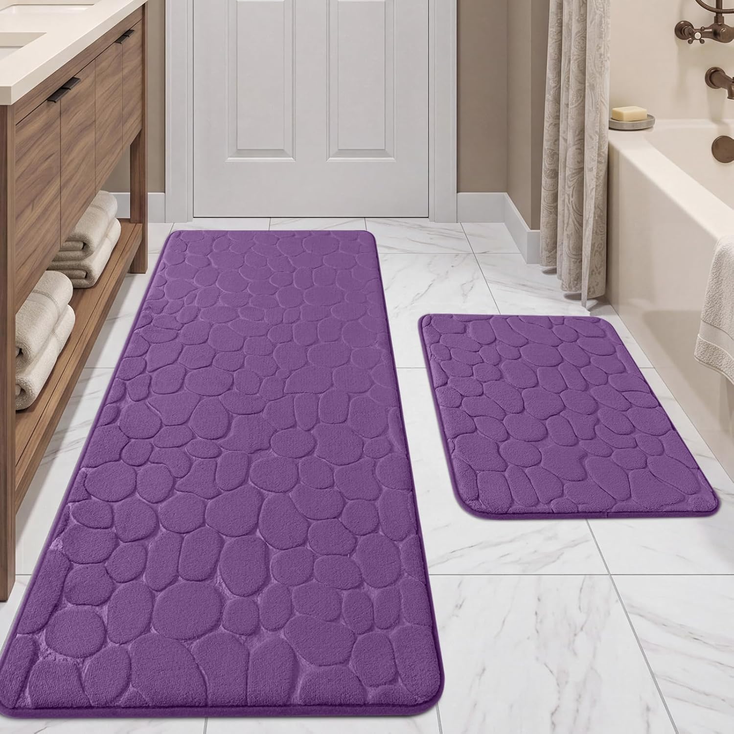 Amazon.com: YIHOUSE Bathroom Rugs Mat Set 2 Piece Purple, Memory Foam ...