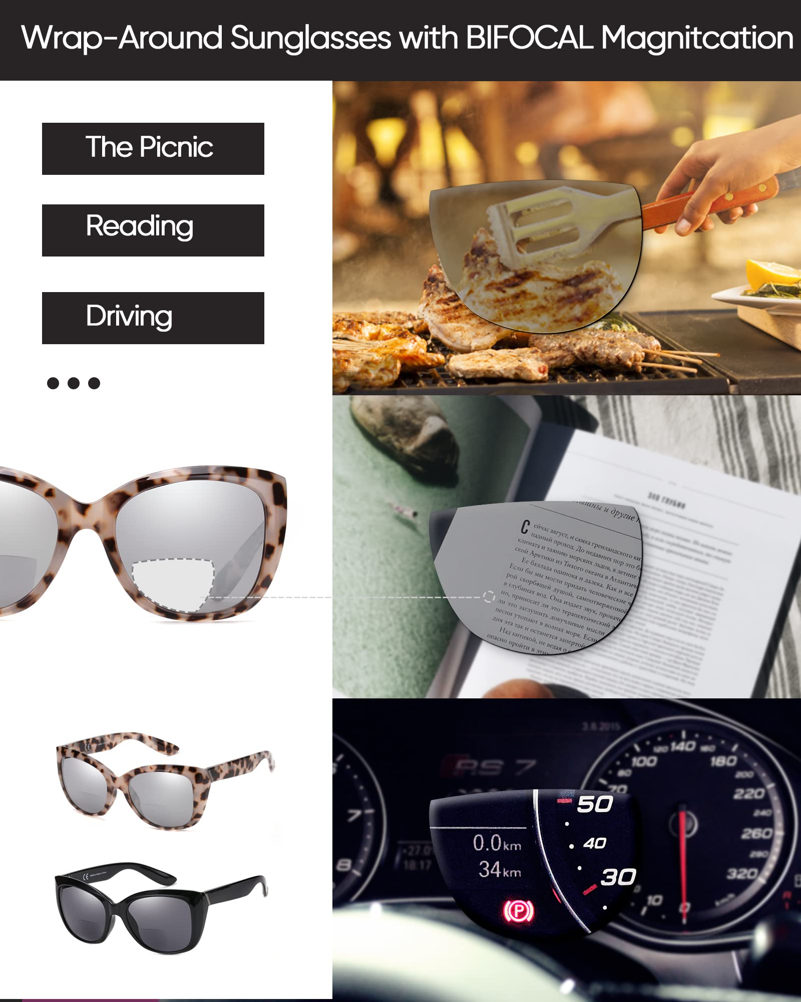 KISDATE OPTICS Glamorous 2 Pack Bifocal Reading Glasses Sunglasses women Driving/Reading ...