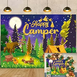 Amazon.com : CINRAY Happy Camper Backdrop Camping Themed Party ...