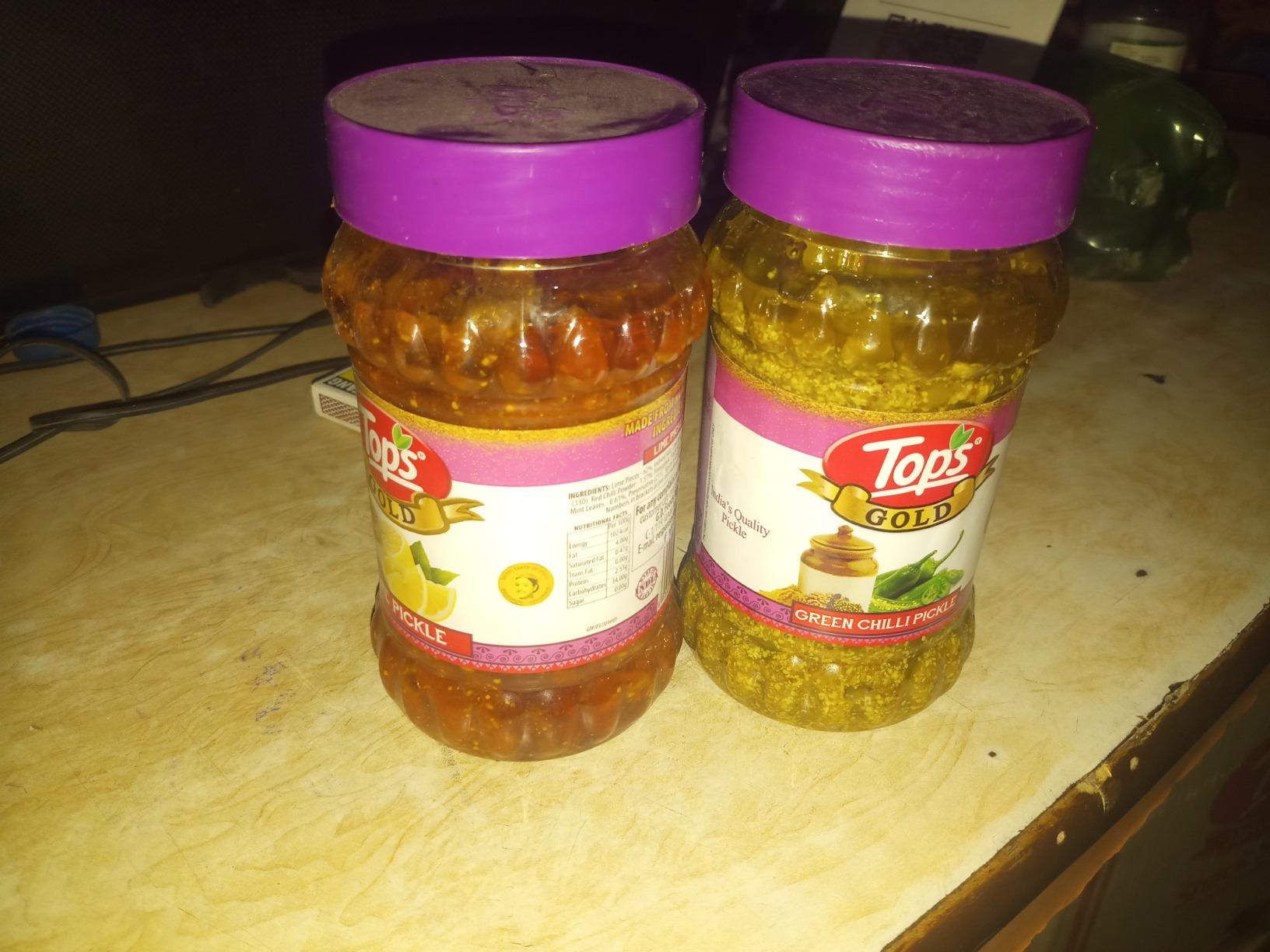 Tops Gold Mixed Pickle 375gm Jar + Tops Gold Green Chilli Pickle 375 gm ...