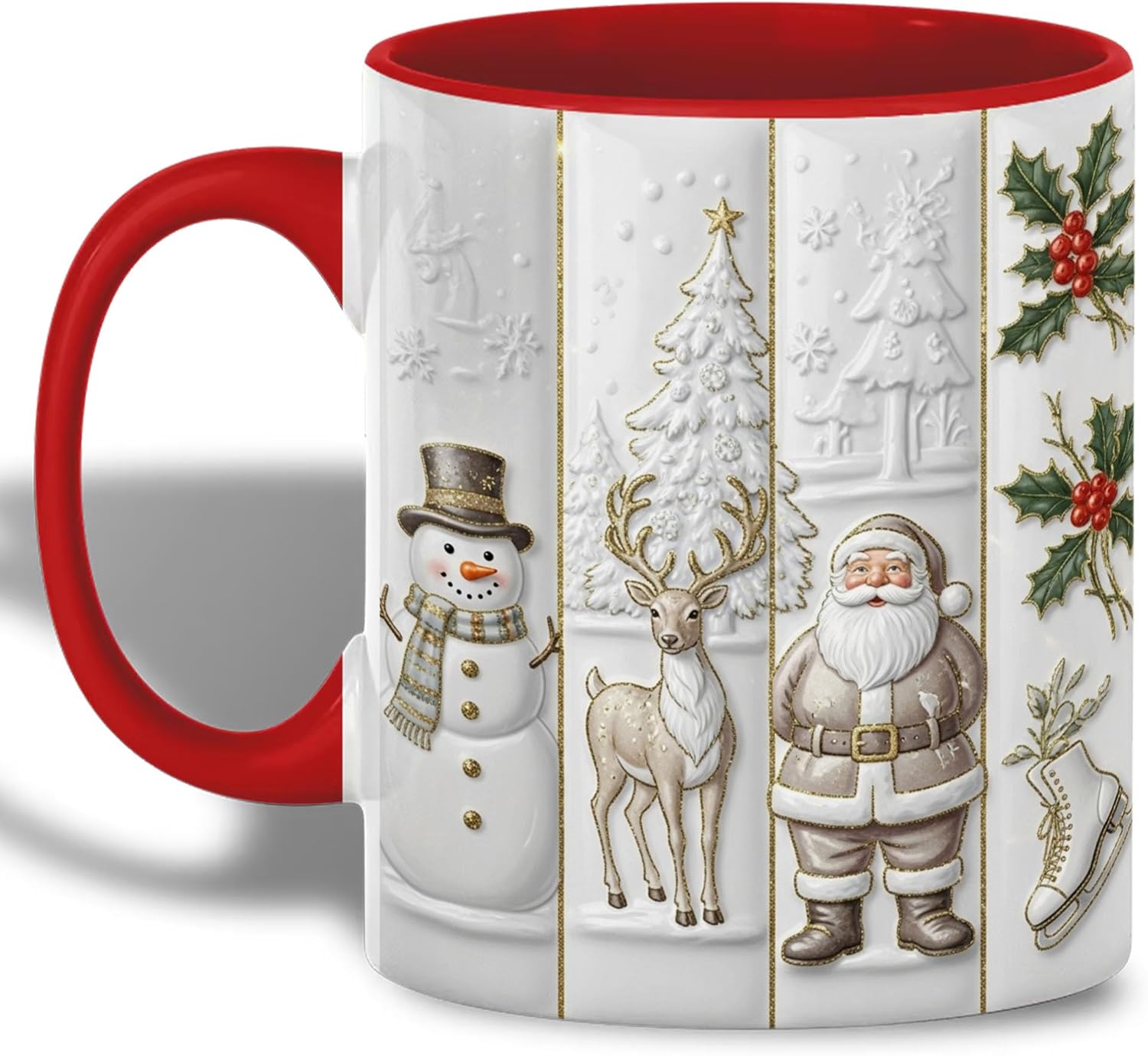 Amazon.com: Christmas Mug with Santa, Snowman & Reindeer Design, White ...