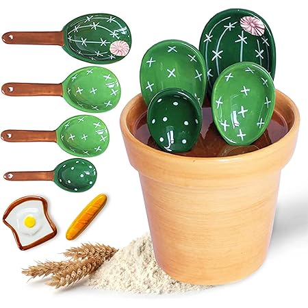 Amazon.com: Cactus Measuring Spoons Set in Pot with Stand,Ceramic Cacti ...