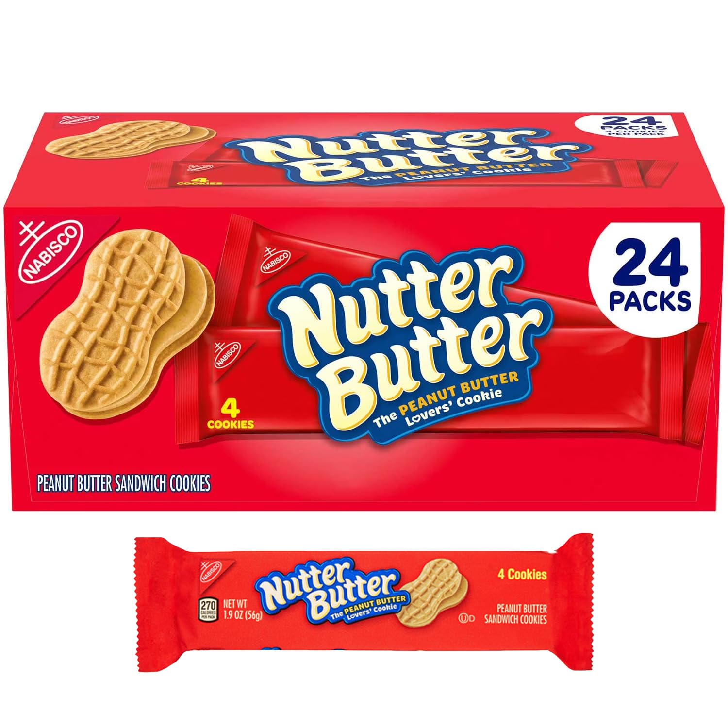 Amazon.com: Nutter Butter Peanut Butter Sandwich Cookies, 24 Pack ...