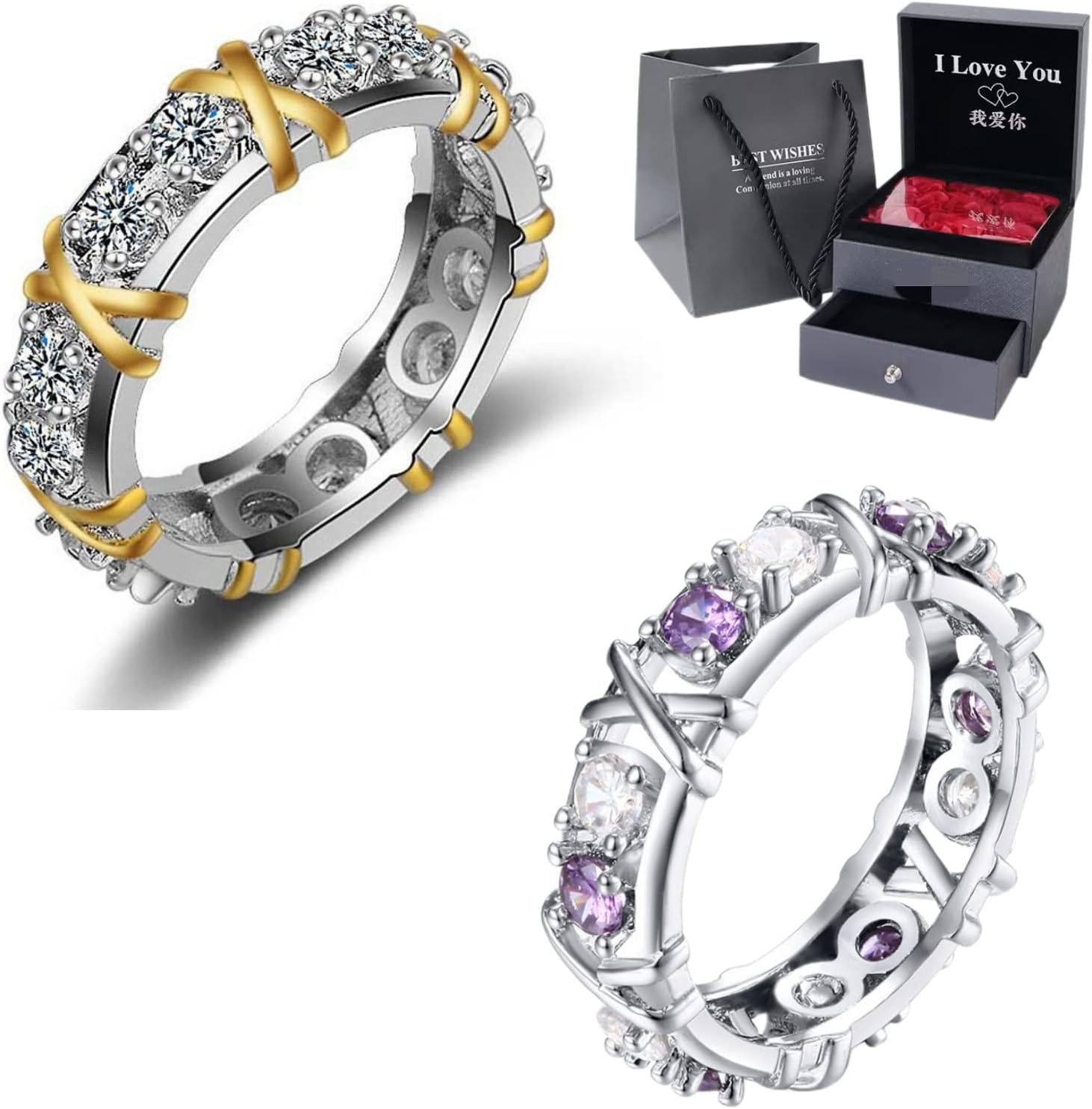 Amazon.com: 2Pcs Magnetic Rings for Weight Loss Diamond Ring, Titanium ...