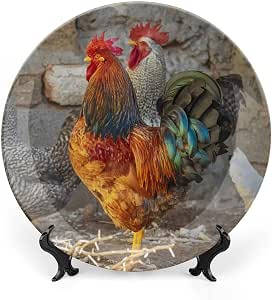 Amazon.com: Decorative Plate for Display, Colorful Hens Farm Animal ...