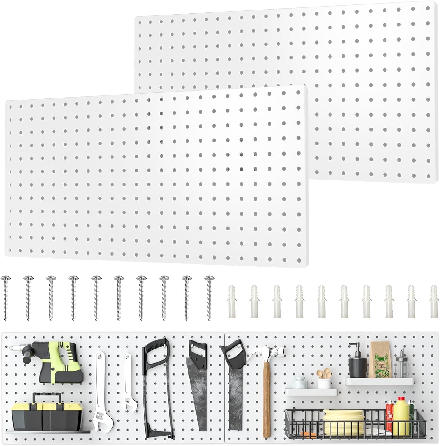 Amazon.com: Metal Pegboard Panels, Peg Boards 24”×12” Pegboard Wall ...