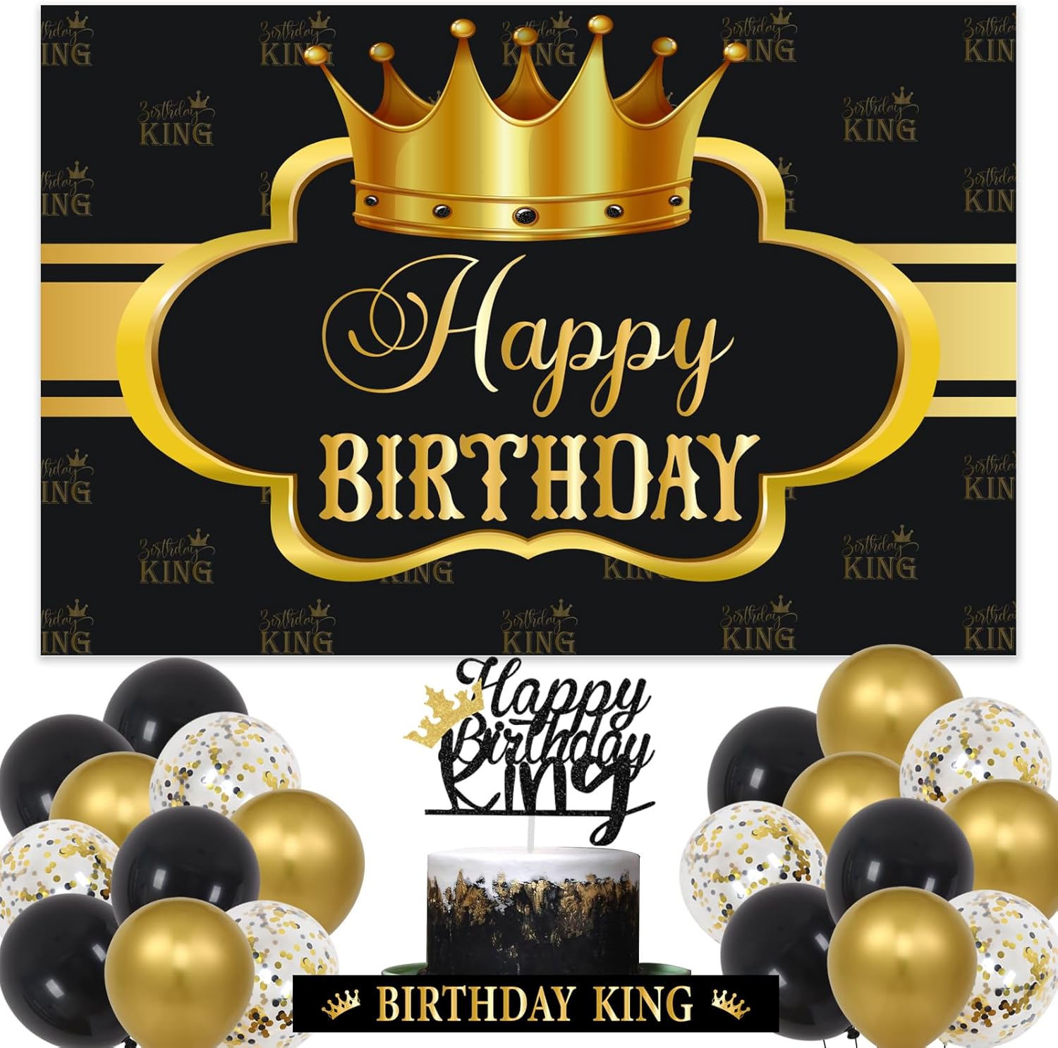 King Birthday Decorations For Men Happy Birthday Party Backdrop Banner