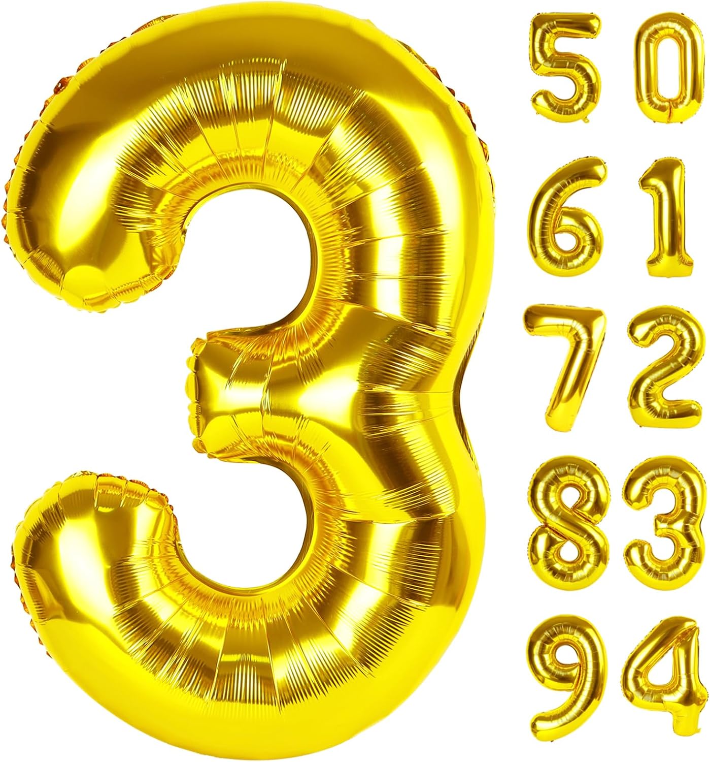 Amazon.com: Gold 3 Balloon, Number Balloon 40 Inch, 3rd Three Year Old ...