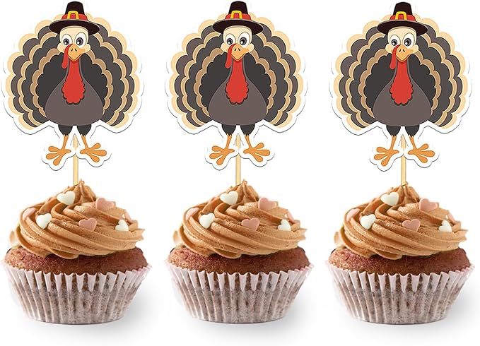Amazon.com: Moitkptt 24 Pcs Thanksgiving Turkey Cupcake Toppers for ...