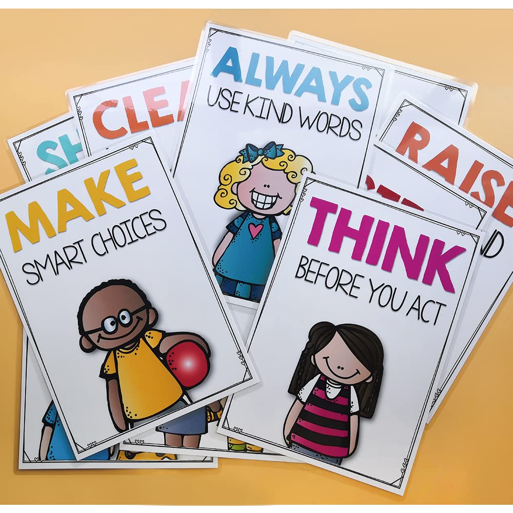 9pcs English Poster Classroom Rules A4 Big Cards Kindergarten Early