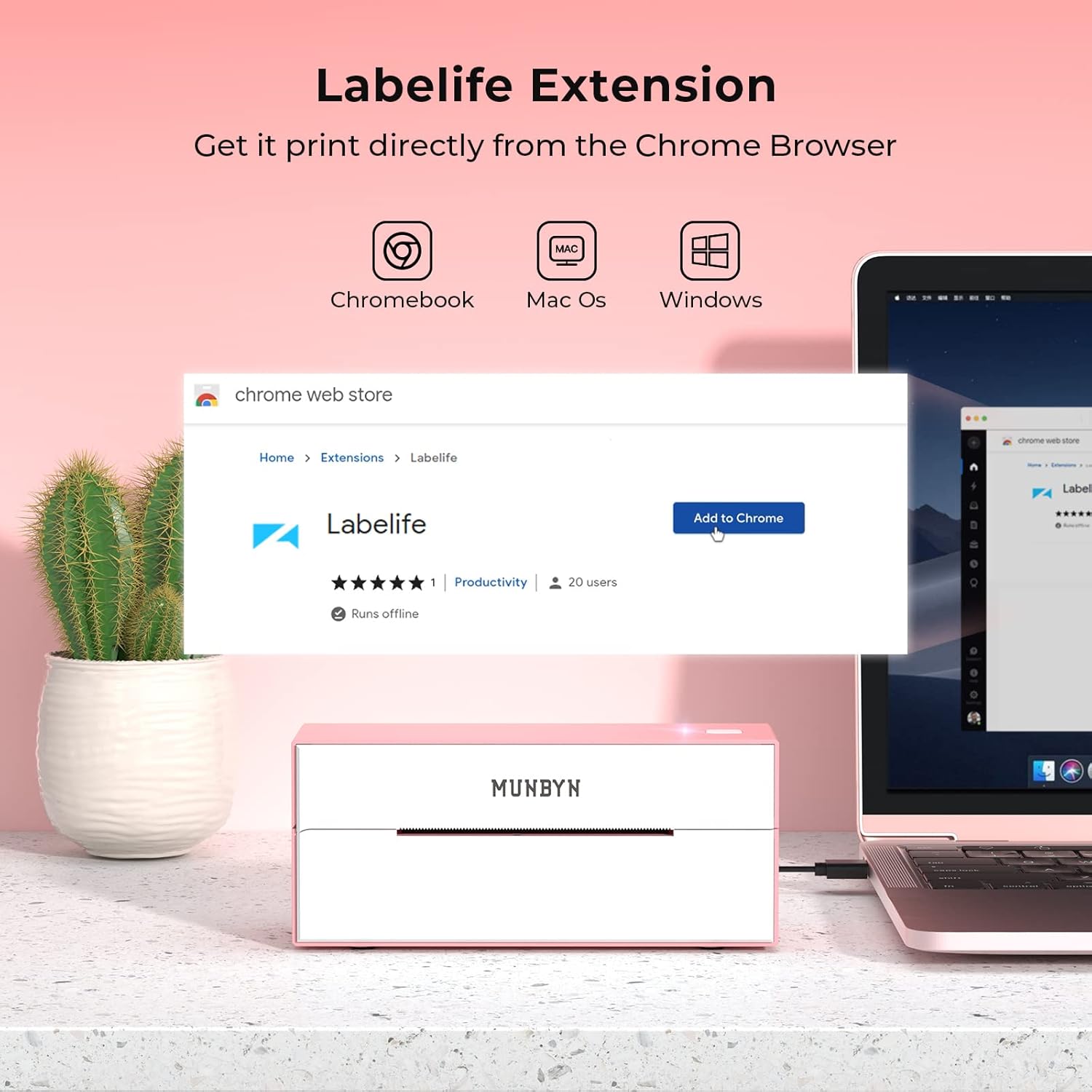 Buy MUNBYN Pink Bluetooth Wireless Label Printer & Pink Label Holder ...