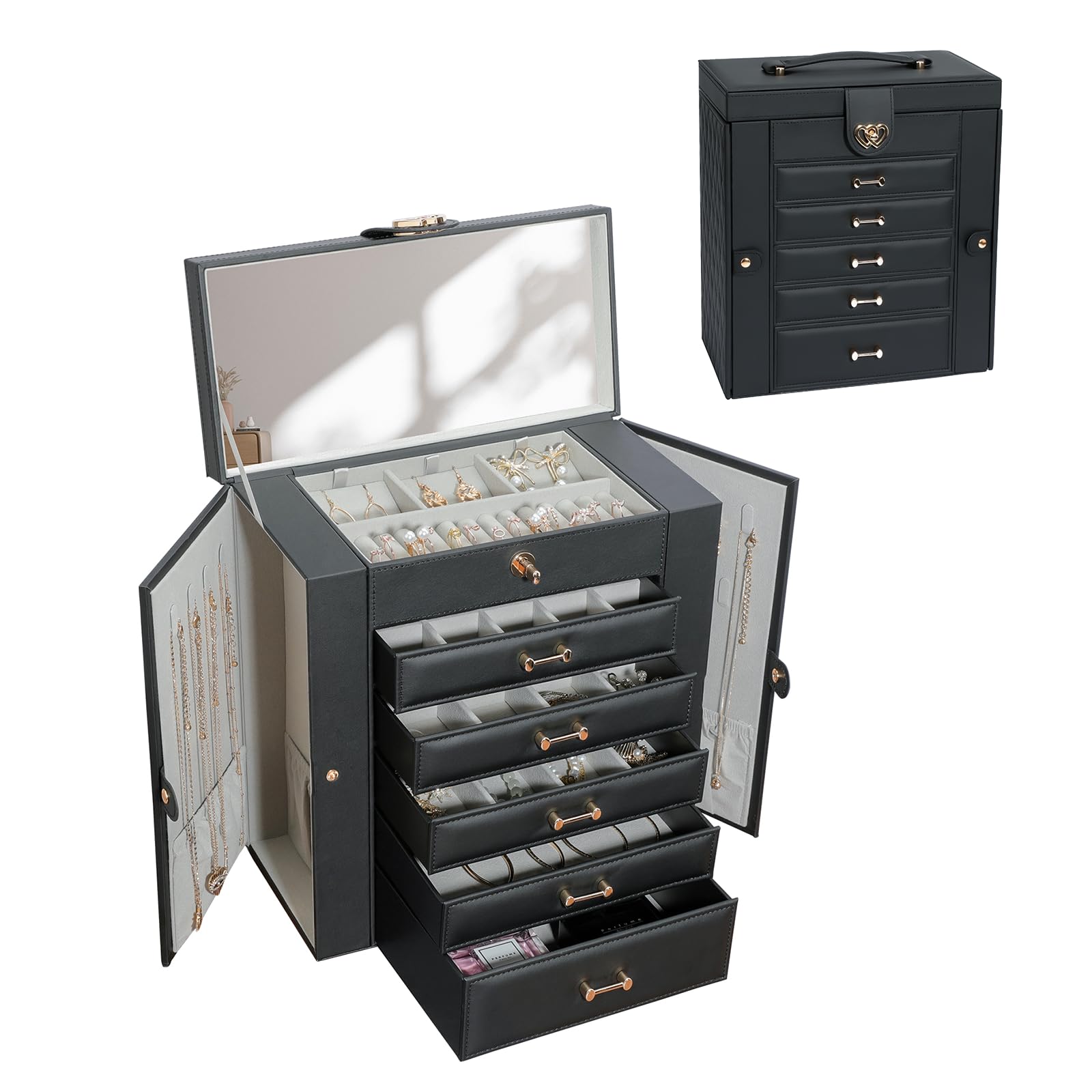 Large Jewelry Box,Jewelry Organizer Box with 5 Drawers,6-Tier Jewelry ...
