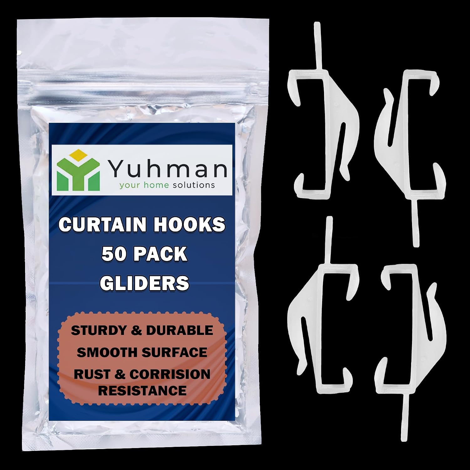Yuhman 50 pack Glider Curtain hooks - Plastic White- 4.7cm x 2.1cm ...