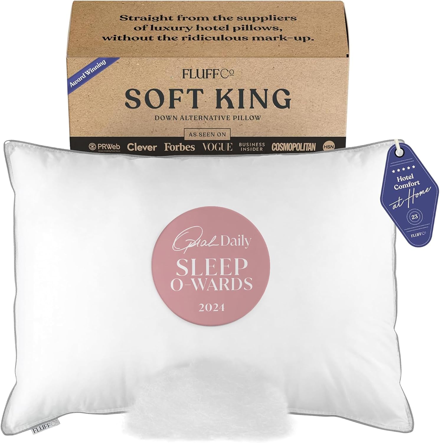 FluffCo. Oreiller en duvet alternatif pour très grand lit, oreiller de ...