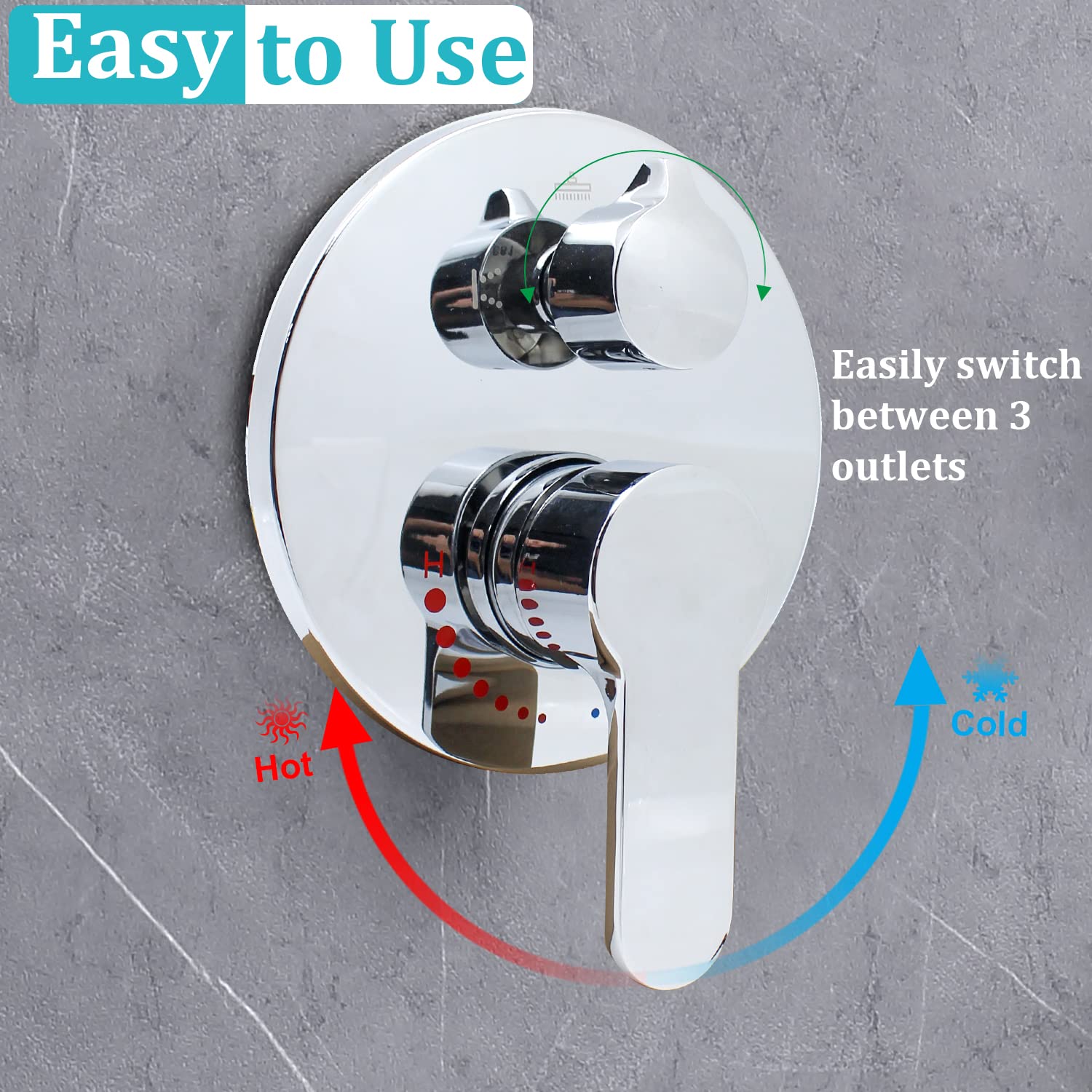 Backnets Solid Brass 3 Way Shower Diverter Valve Kit Round Pressure ...