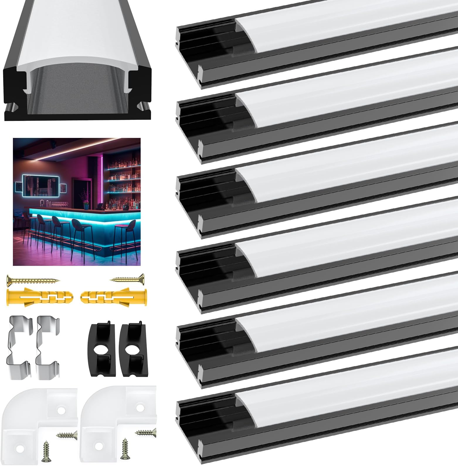 Shine Plus LED Profil U-Form 2 m x 12 Stück, Schiene aus eloxiertem ...