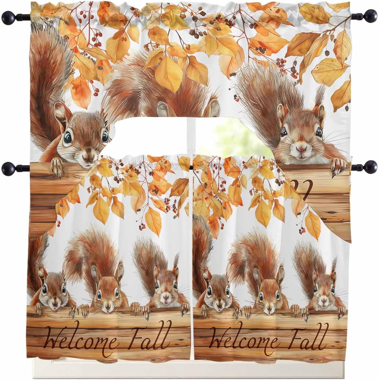 Amazon.com: LOT BASIC Fall Orange Leaves 3pcs Kitchen Tier and Swag ...