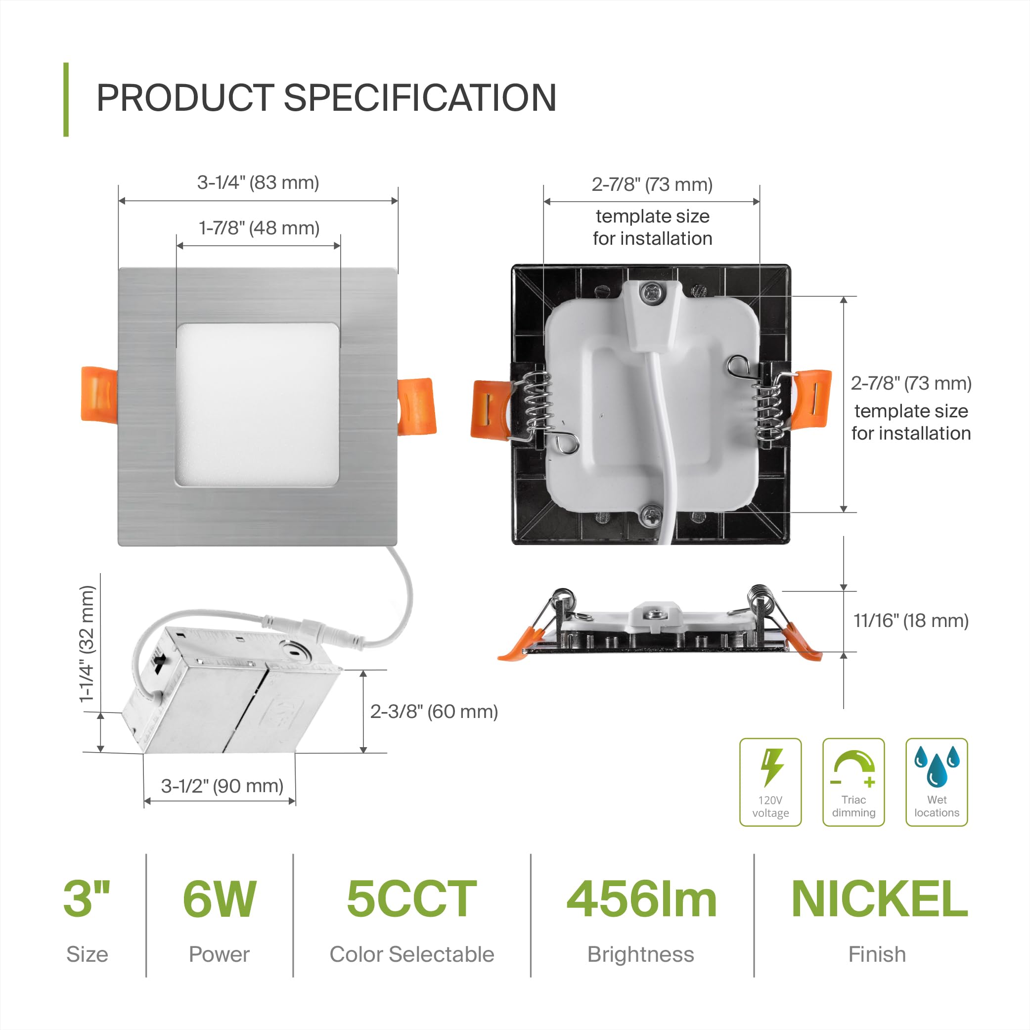 Snapklik.com : ASD LED Square Recessed Lighting 3 Inch - 2700K/3000K ...
