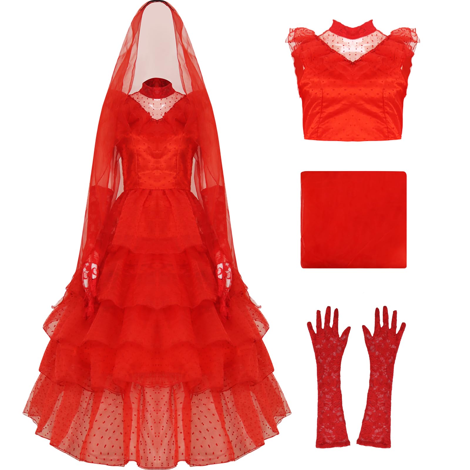 Snapklik.com : PAINEOMN Lydia Deetz Costume Women Gothic Wedding Dress Beetle Bride Red Dress