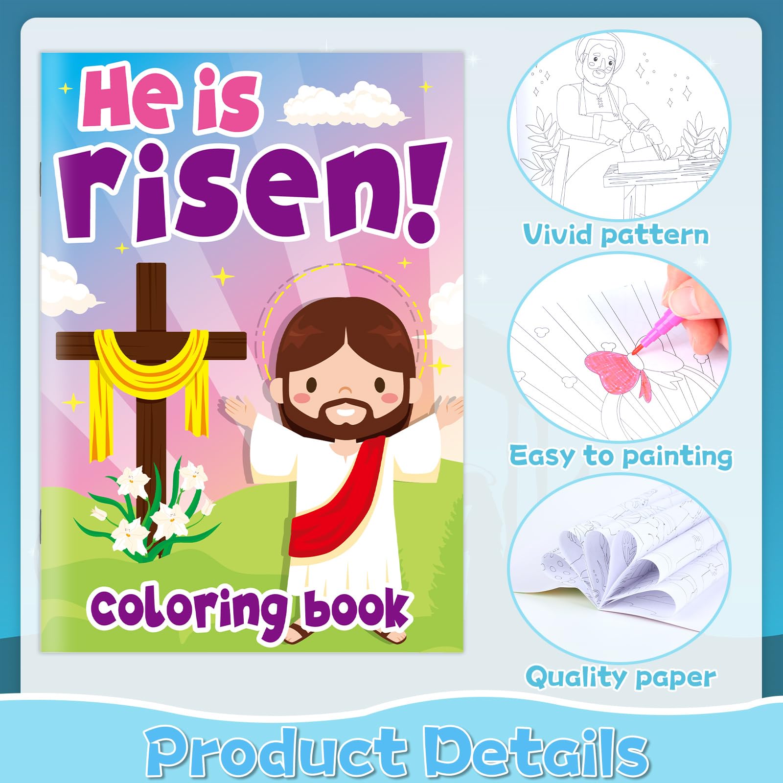Snapklik.com : 24 Pcs Christian Easter Coloring Books Religious He Is ...