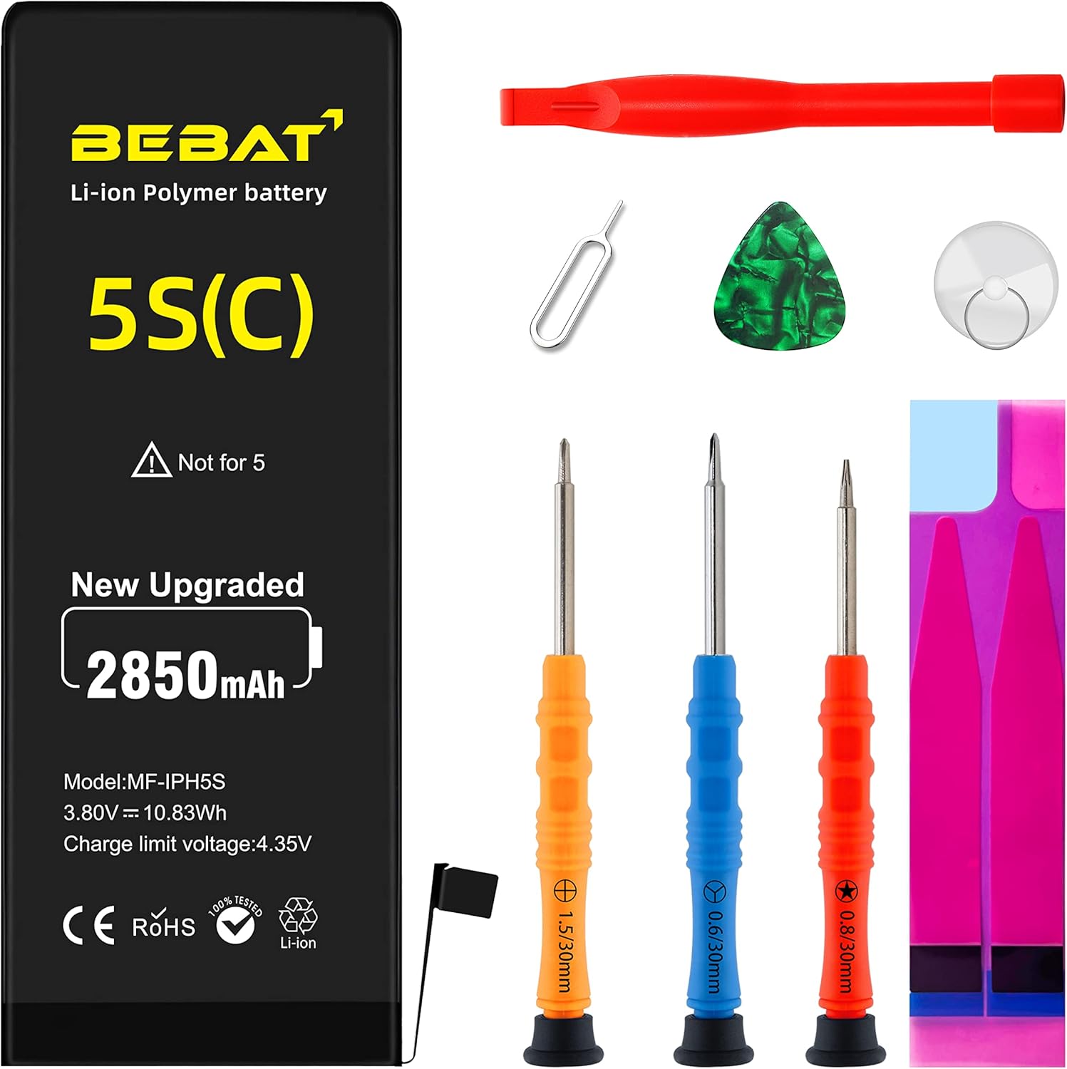 Amazon.com: BEBAT Replacement for iPhone 5S/5C Battery, 2850mAh High ...