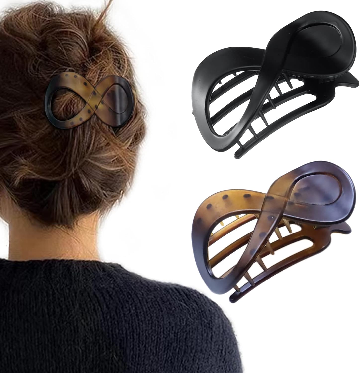 Kavya Large Hair Clips Women, 2 Piece Non Slip Black Matte Hair Claw ...