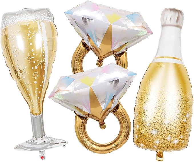 Amazon.com: 4PCS Bride Diamond Ring Mylar Balloons Champagne Bottle ...