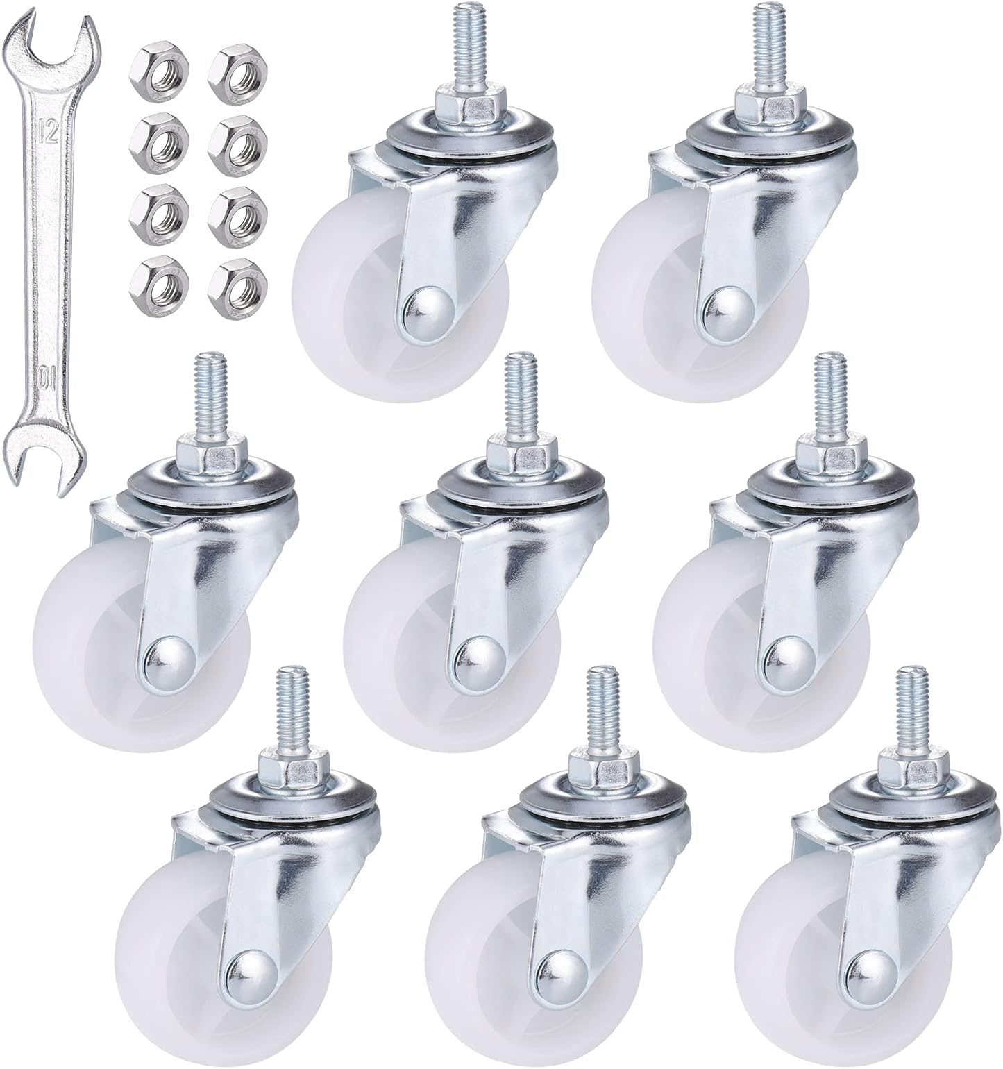 Zocipro 8Pcs Swivel Castor Wheels with nuts and a spanner, PU Rubber ...