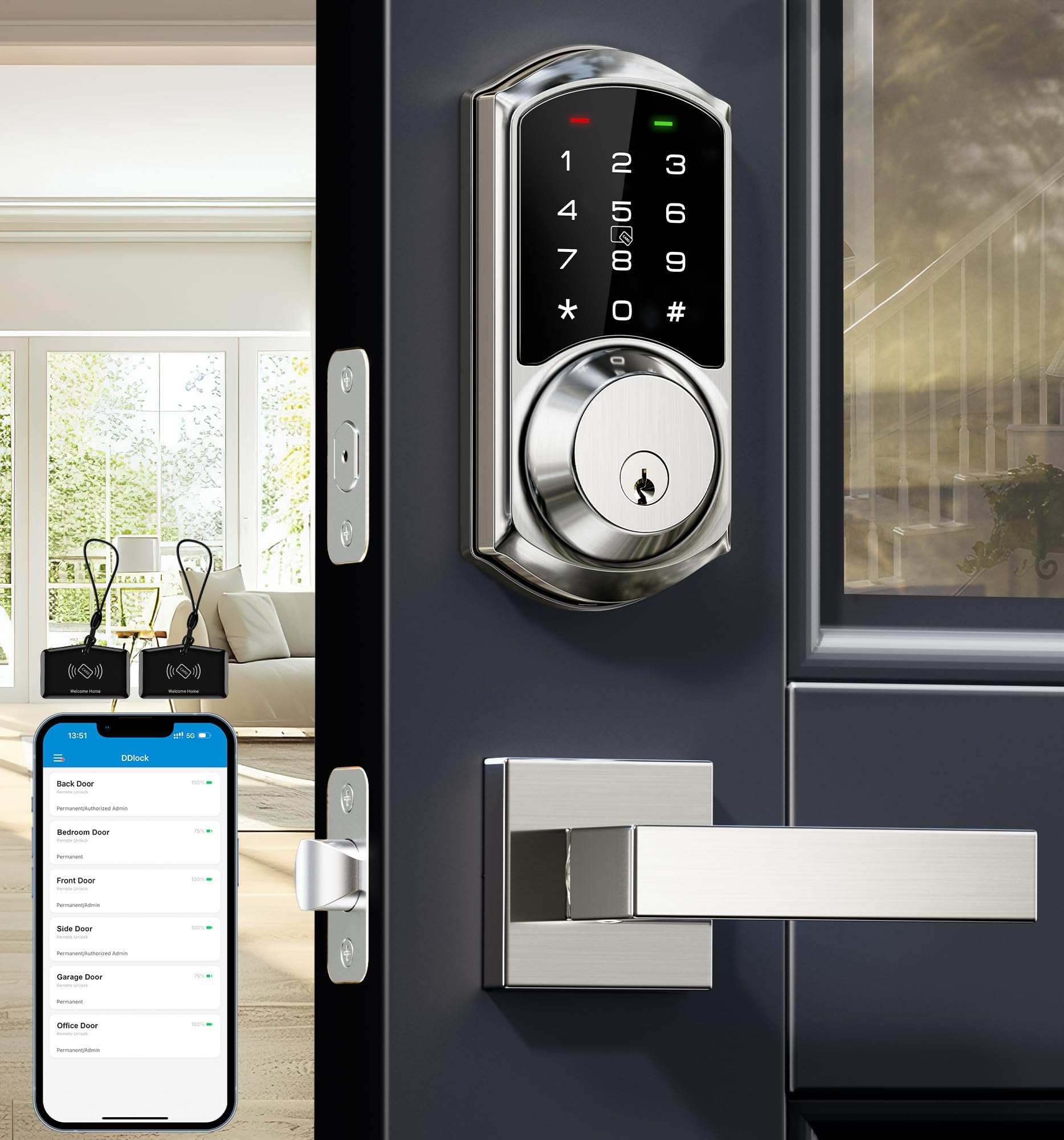 Veise Smart Locks with 2 Lever Handle Set, App Control, Keyless Entry ...