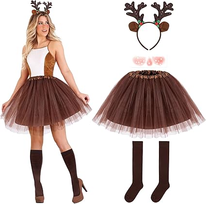 Amazon.com: Hifot 5 Pcs Reindeer Costume Adult Tutu Skirt with Reindeer ...