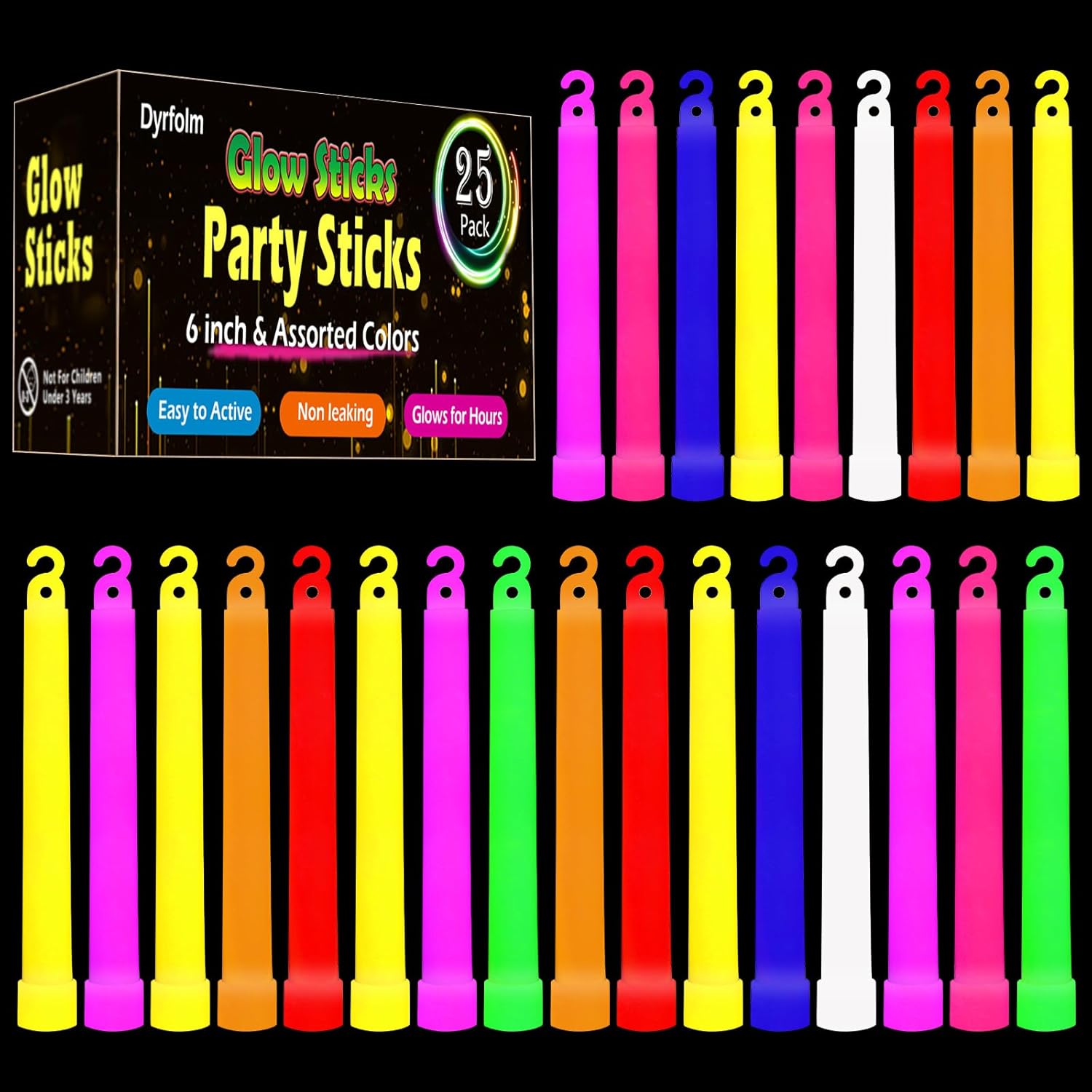 Amazon.com: Dyrfolm 25 PCS Glow Sticks Bulk,6 Inch Glow in The Dark ...