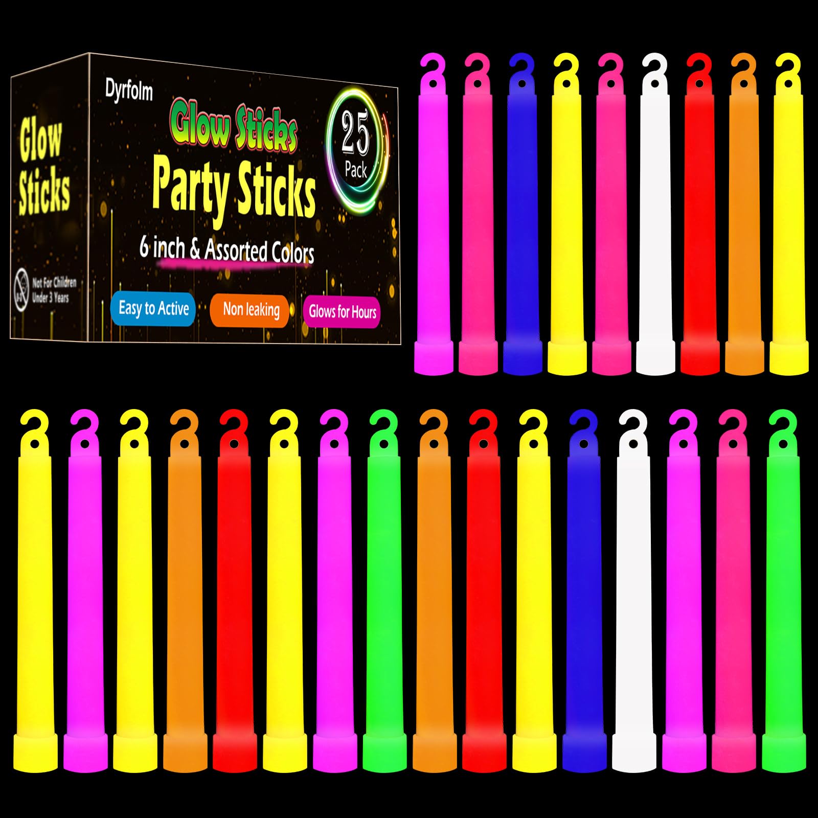 Snapklik.com : Dyrfolm 25 PCS Glow Sticks Bulk,6 Inch Glow In The Dark ...