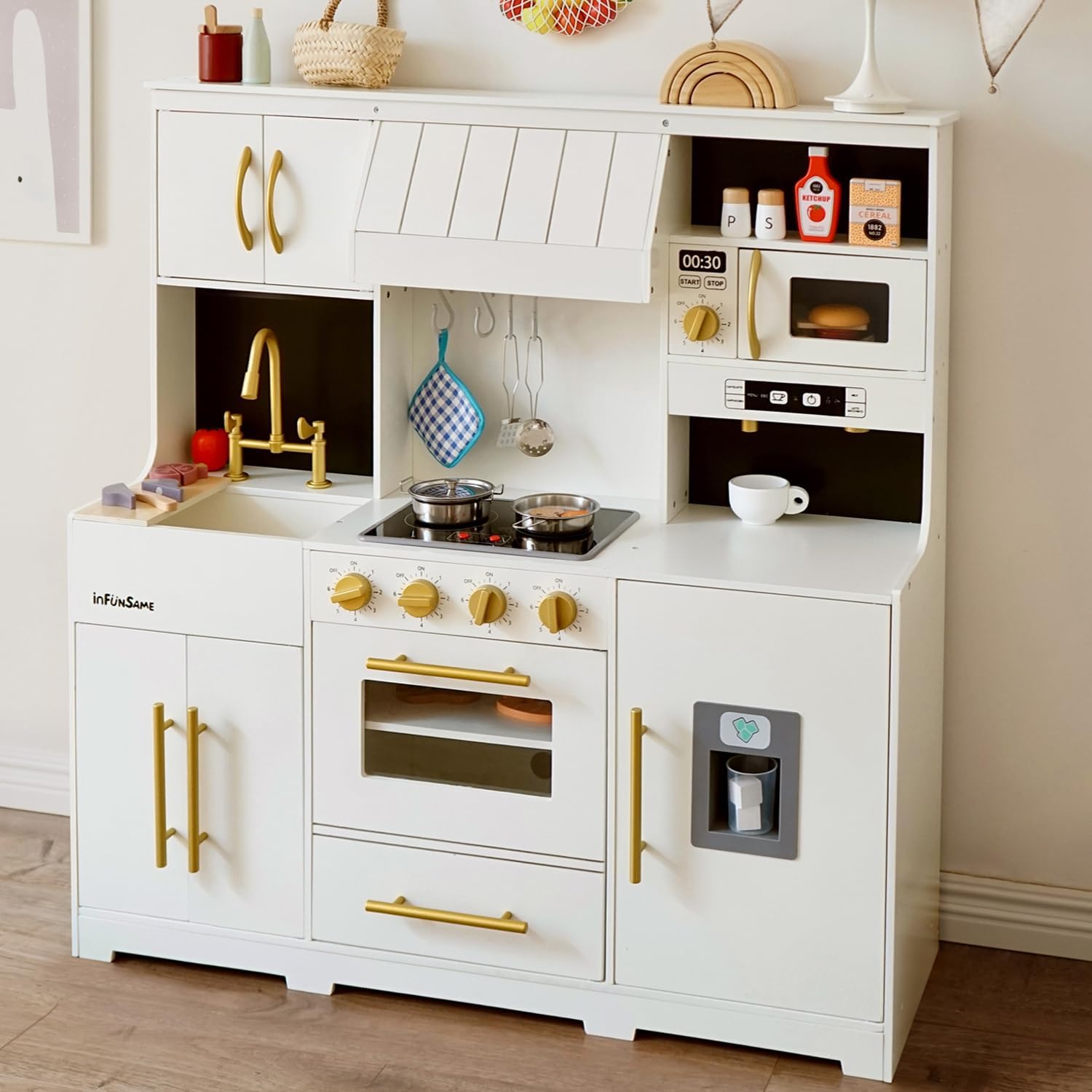 Amazon.com: inFUNSAME Wooden Kids Pretend Play Kitchen Set - Modern Toy ...