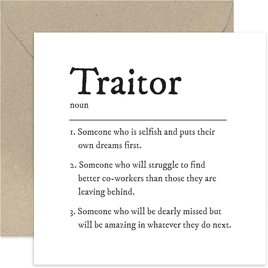 Old English Co. Traitor Definition Card - Funny Leaving Card for ...