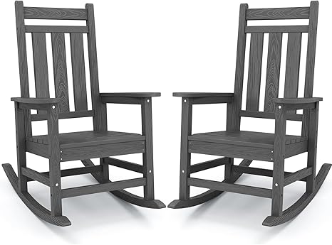 Amazon.com : KINGYES Outdoor Rocking Chair Set of 2, All-Weather Patio ...