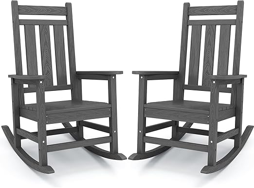 Amazon.com : KINGYES Outdoor Rocking Chair Set of 2, All-Weather Patio ...