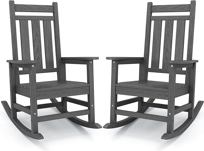 Amazon.com : KINGYES Outdoor Rocking Chair Set of 2, All-Weather Patio ...