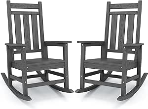 Amazon.com : KINGYES Outdoor Rocking Chair Set of 2, All-Weather Patio ...