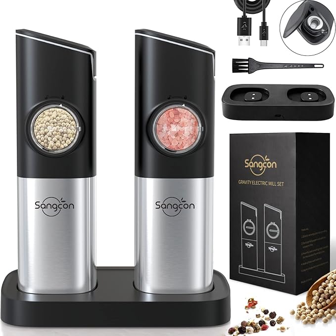 Amazon.com: [Upgraded Larger Capacity] Sangcon Gravity Electric Salt and Pepper Grinder Set ...