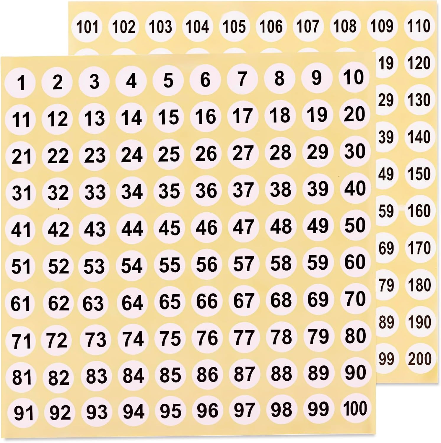 50 Sheets 1-200 Number Stickers 0.4 Inch Small - 25 Sets Self-Adhesive ...